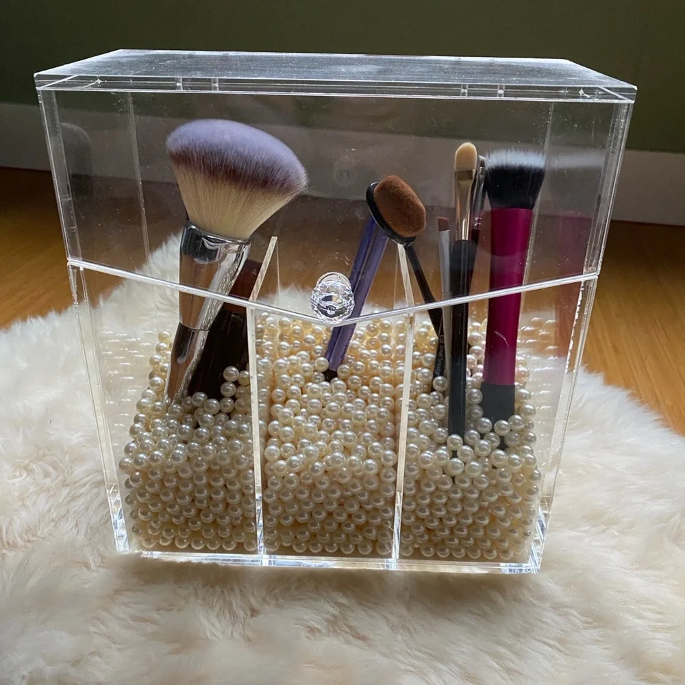 Makeup | Clear Acrylic Makeup Brushes Organizerwith Pearl Beads | Poshmark